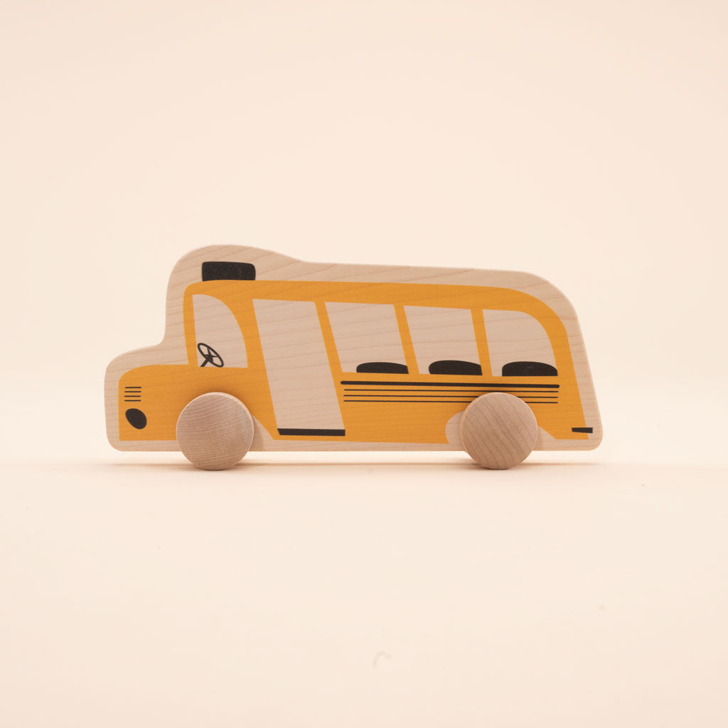 Yellow School Bus Wooden Push Toy | Uncle Goose