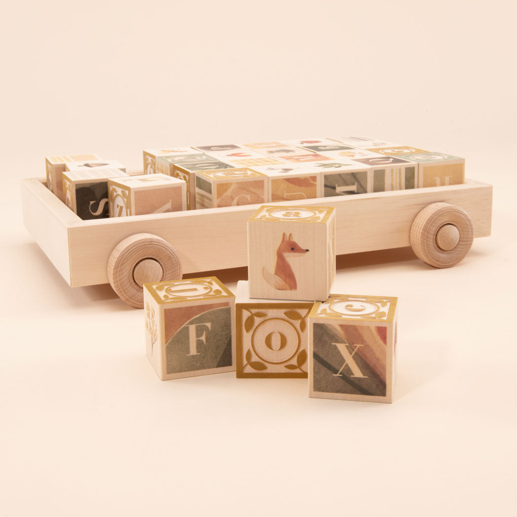 Watercolor ABC Blocks with Wagon | Uncle Goose Toys